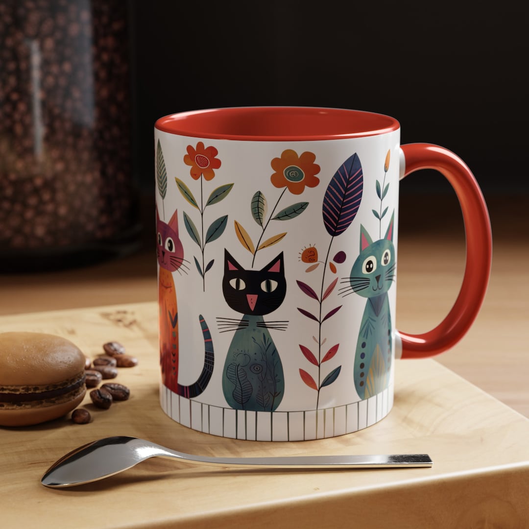 Cute Cats Coffee Mug, 11 Oz and 15 Oz Colorful Cat Mug Boho Cat Coffee ...
