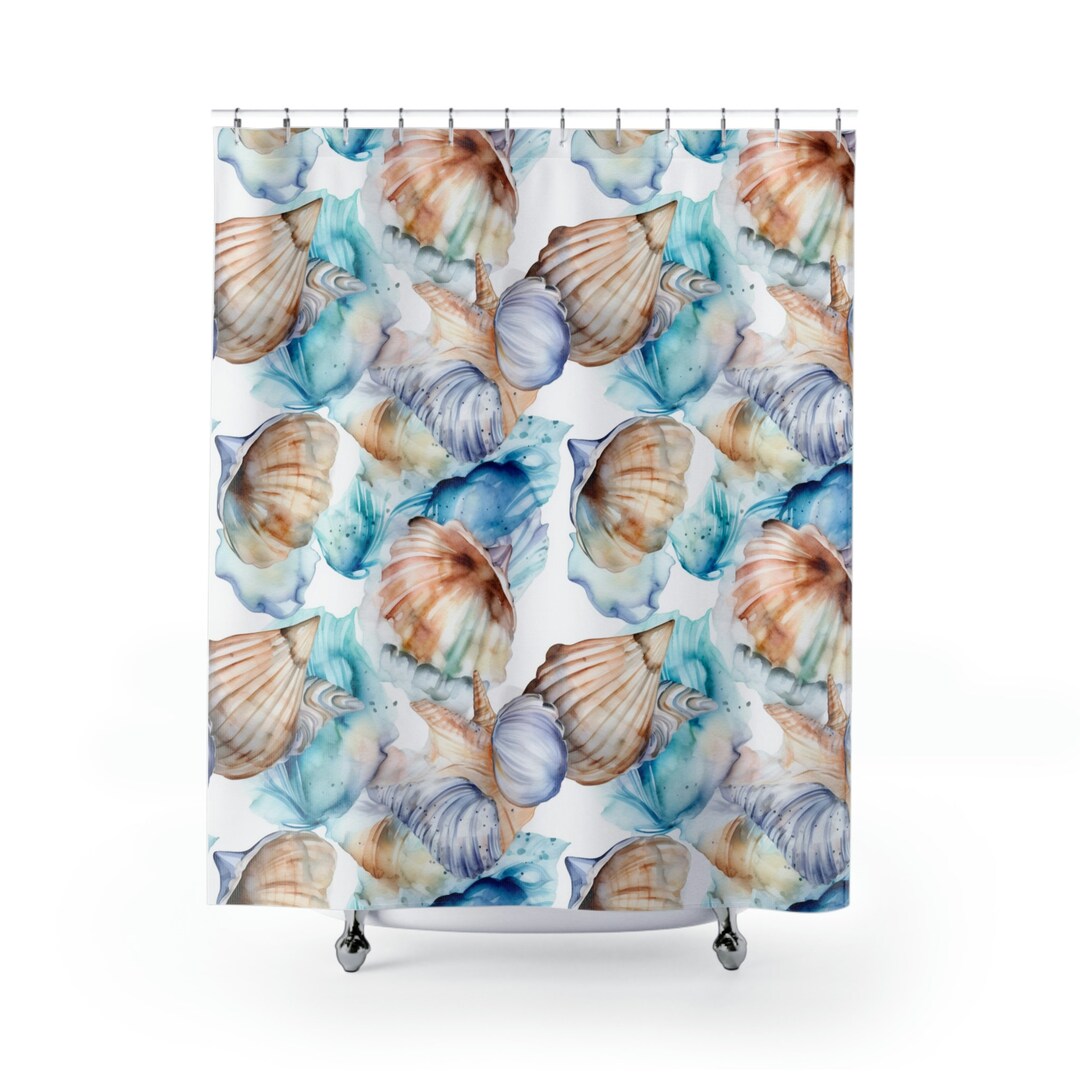 Watercolor Sea Shell Shower Curtain Seashell Home Decor Sea Shell Cabin ...