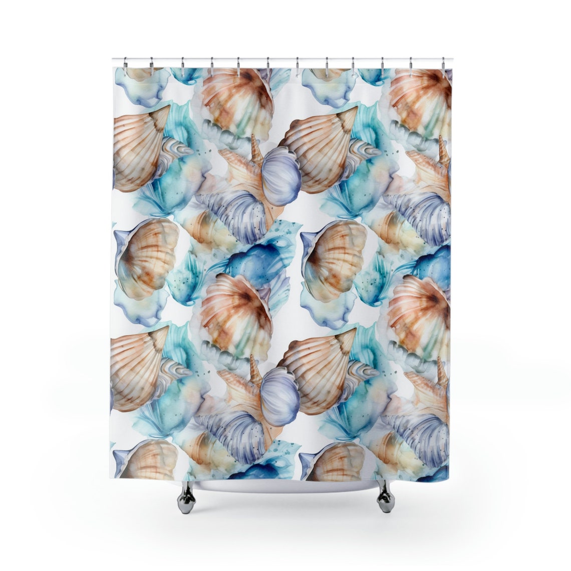 Watercolor Sea Shell Shower Curtain Seashell Home Decor Sea - Etsy