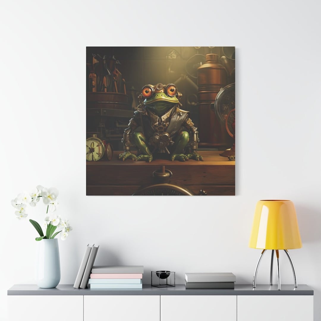 Steampunk Frog Wall Art Canvas , Stretched, 1.25" Frog Lover Art Print ...