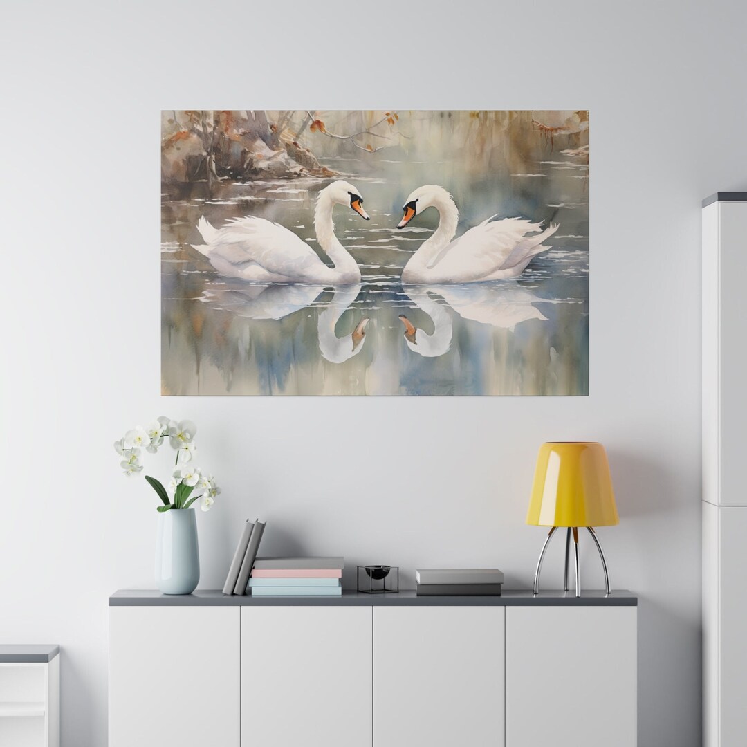 White Swans Canvas Swan Art Swan Office Art Canvas Swan Home Decor Wall ...