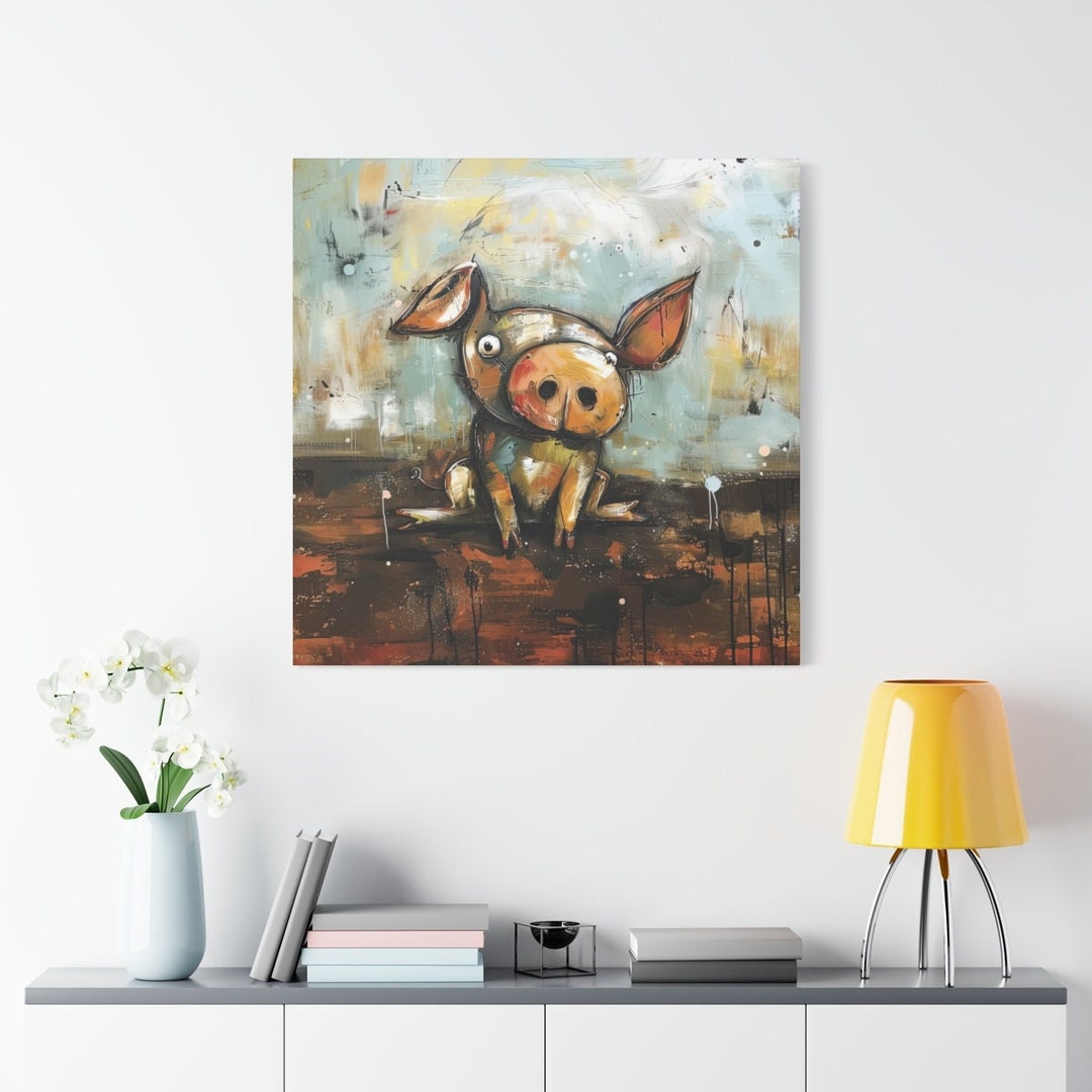 Pig Wall Art Canvas , Stretched, 1.25" Pig Art Abstract Art Pig Decor ...