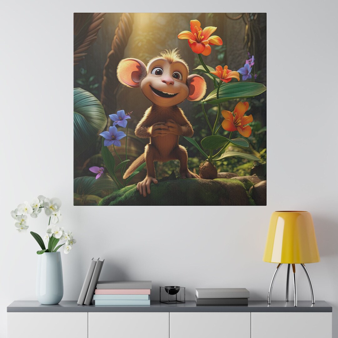 Cute Monkey Canvas Monkey Wall Art Monkey Kids Room Decor Monkey ...