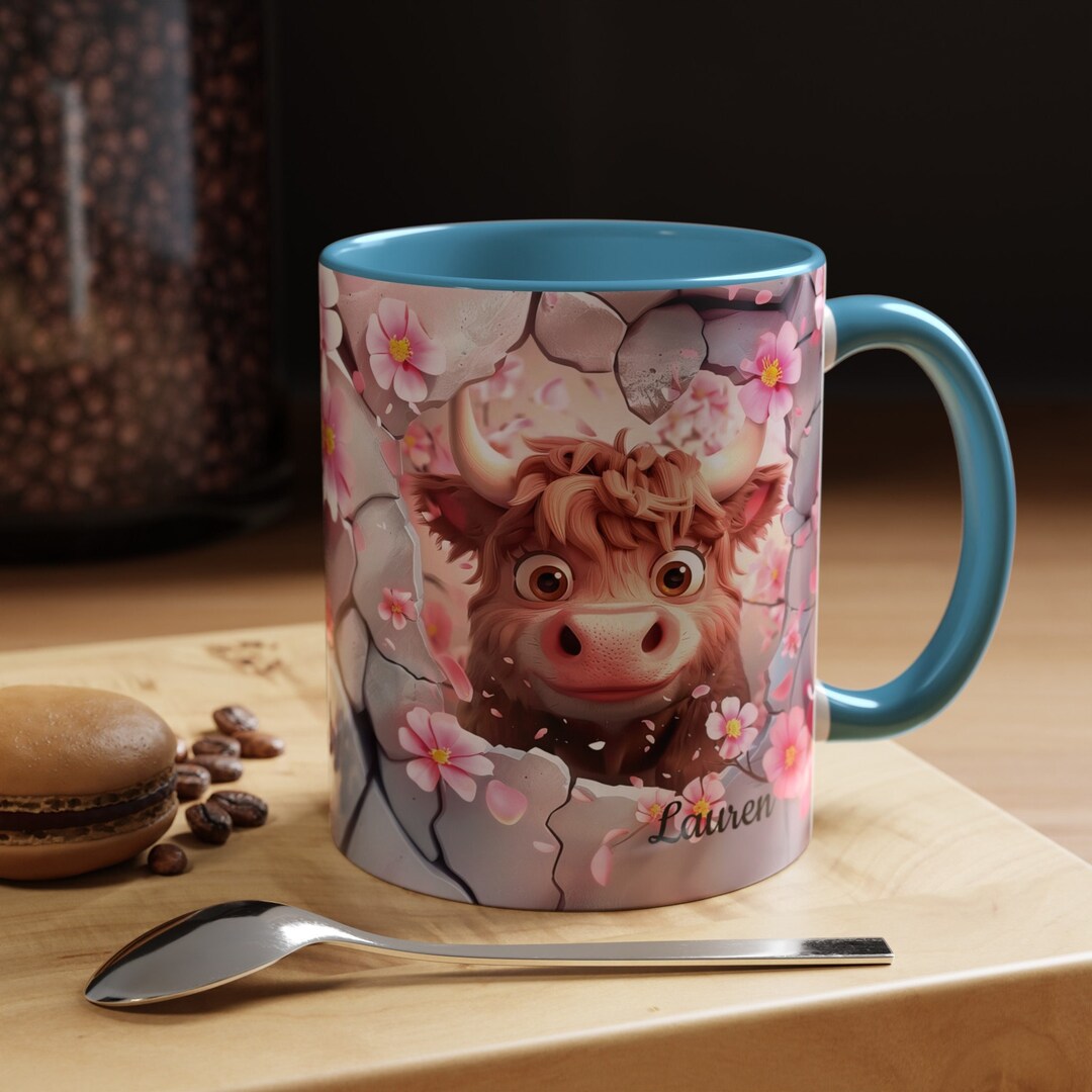 Personalized Cute Highland Cow Coffee Mug, 11 and 15 Oz. Custom Cute ...