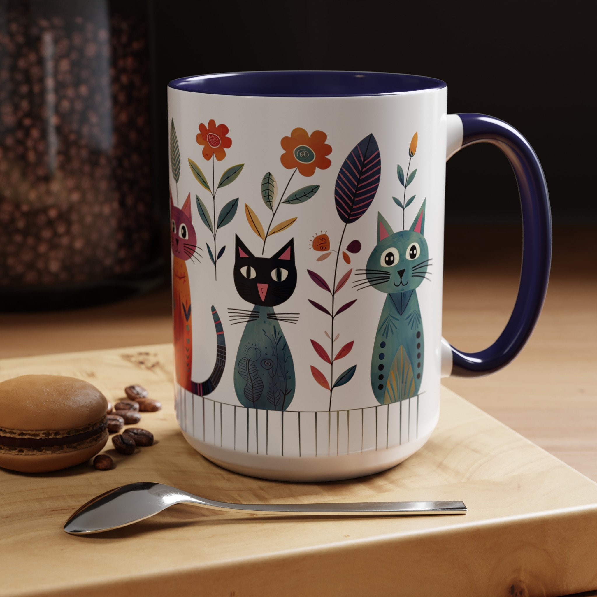 Cute Cats Coffee Mug, 11 Oz and 15 Oz Colorful Cat Mug Boho Cat Coffee ...