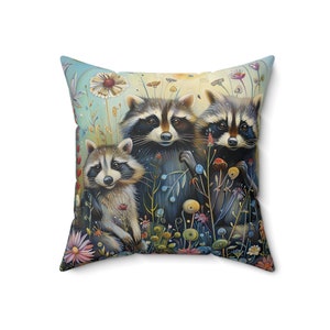 Beautiful Raccoon Faux Suede Pillow, Raccoon Decor Home Decor, Cabin ...