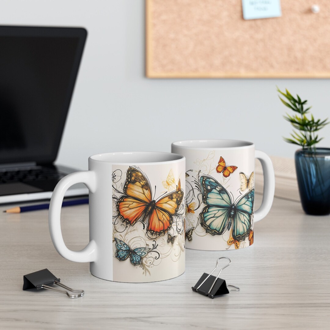 Beautiful Butterfly Coffee Mug, 11 Oz. Ceramic Butterfly Lover Gifts ...