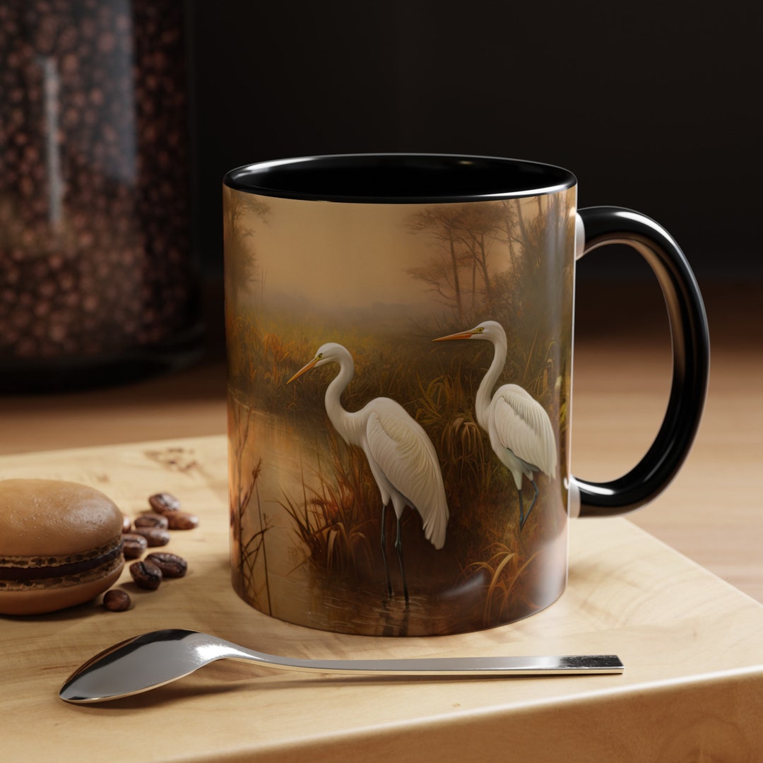 Great White Egrets at Dawn 11 and 15 Oz. Coffee Mug, Egret Cup, Egret ...