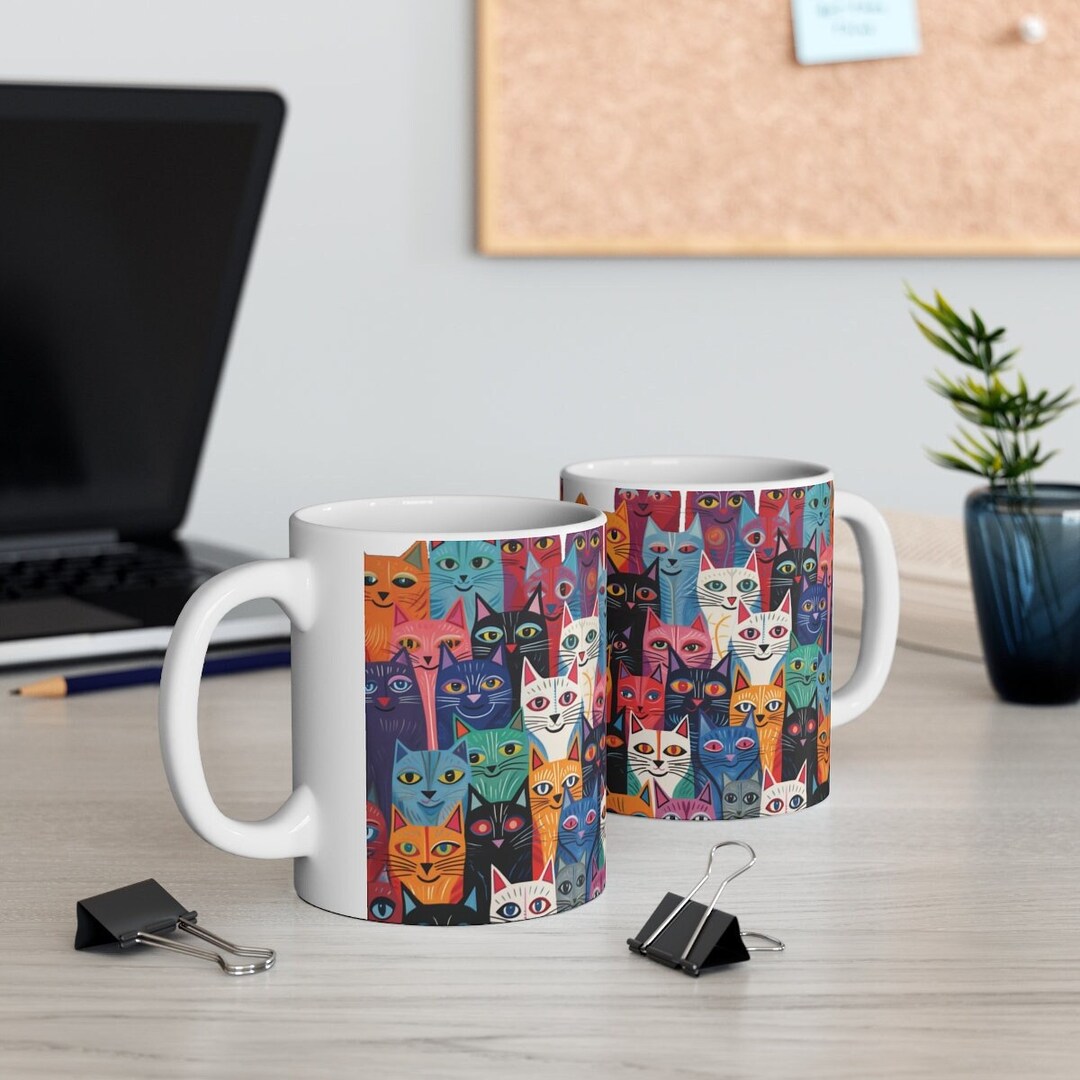 Whimsical Cats Mug 11oz Ceramic, Cat Mug Cat Coffee Mug, Hot Chocolate ...