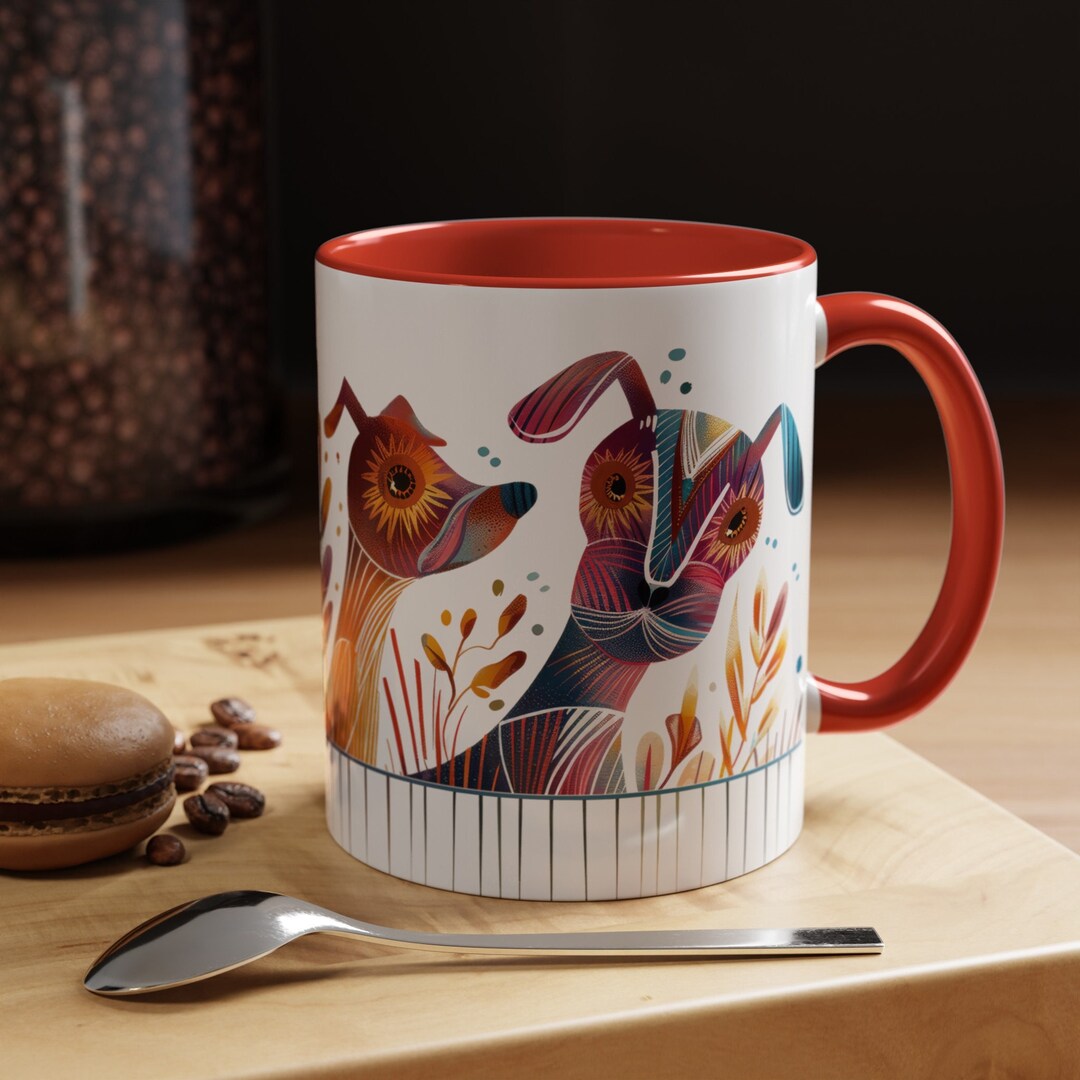 Cute Boho Dogs #2 Coffee Mug, 11 and 15 Oz. Colorful Dog Mug Boho Dog ...