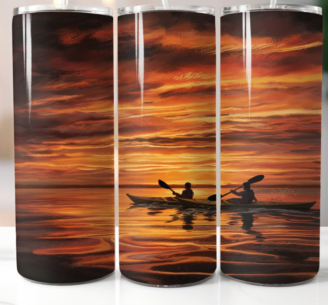 Kayak Sunset Tumbler Wrap: 20oz Skinny Sublimation Design (digital ...