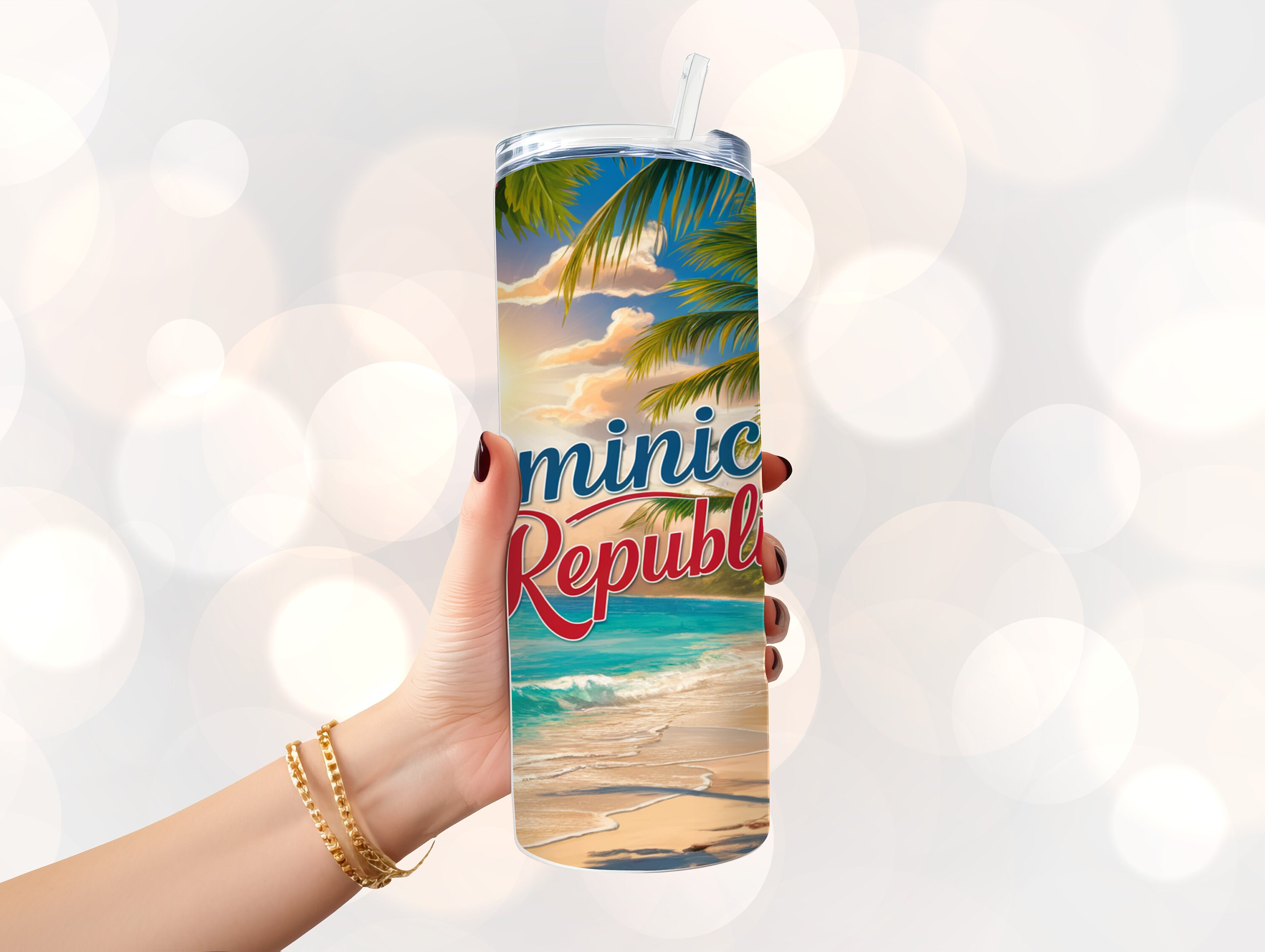 Dominican Republic Tumbler Wrap PNG: Floral Beach Design (digital ...