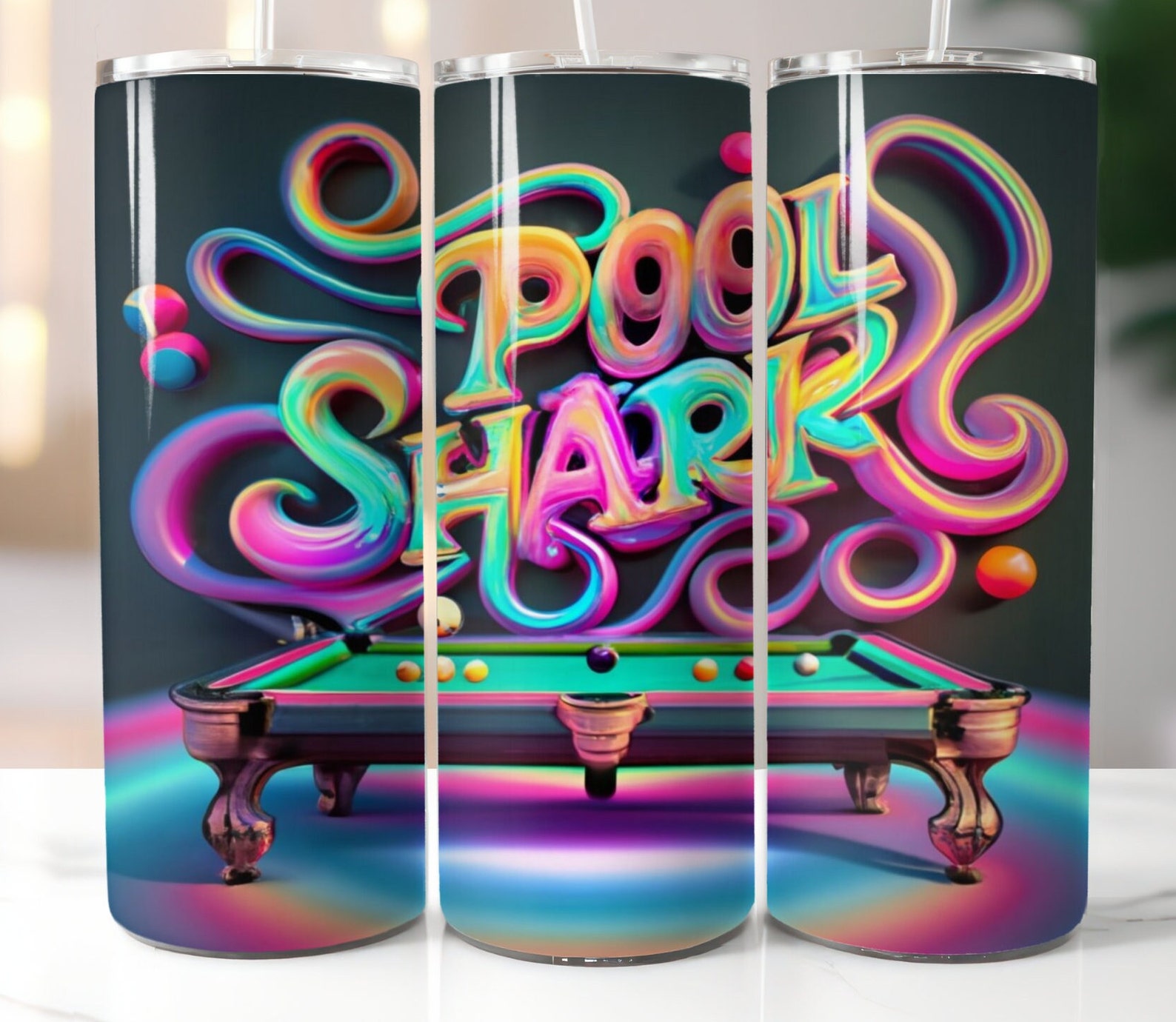 Pool Shark Billiards 20oz Skinny Tumbler Design, Cartoon Pool Shark ...