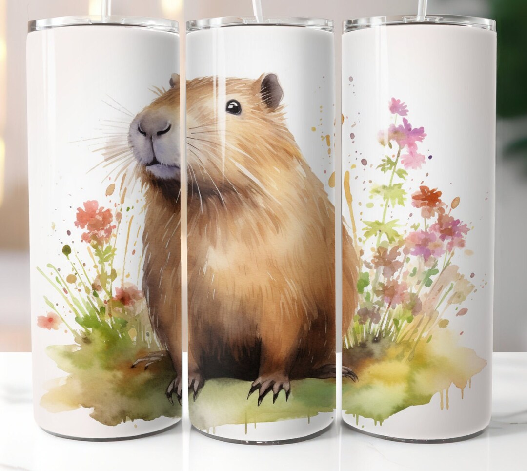 Watercolor Capybara Tumbler Wrap: Spring Floral Design (digital ...