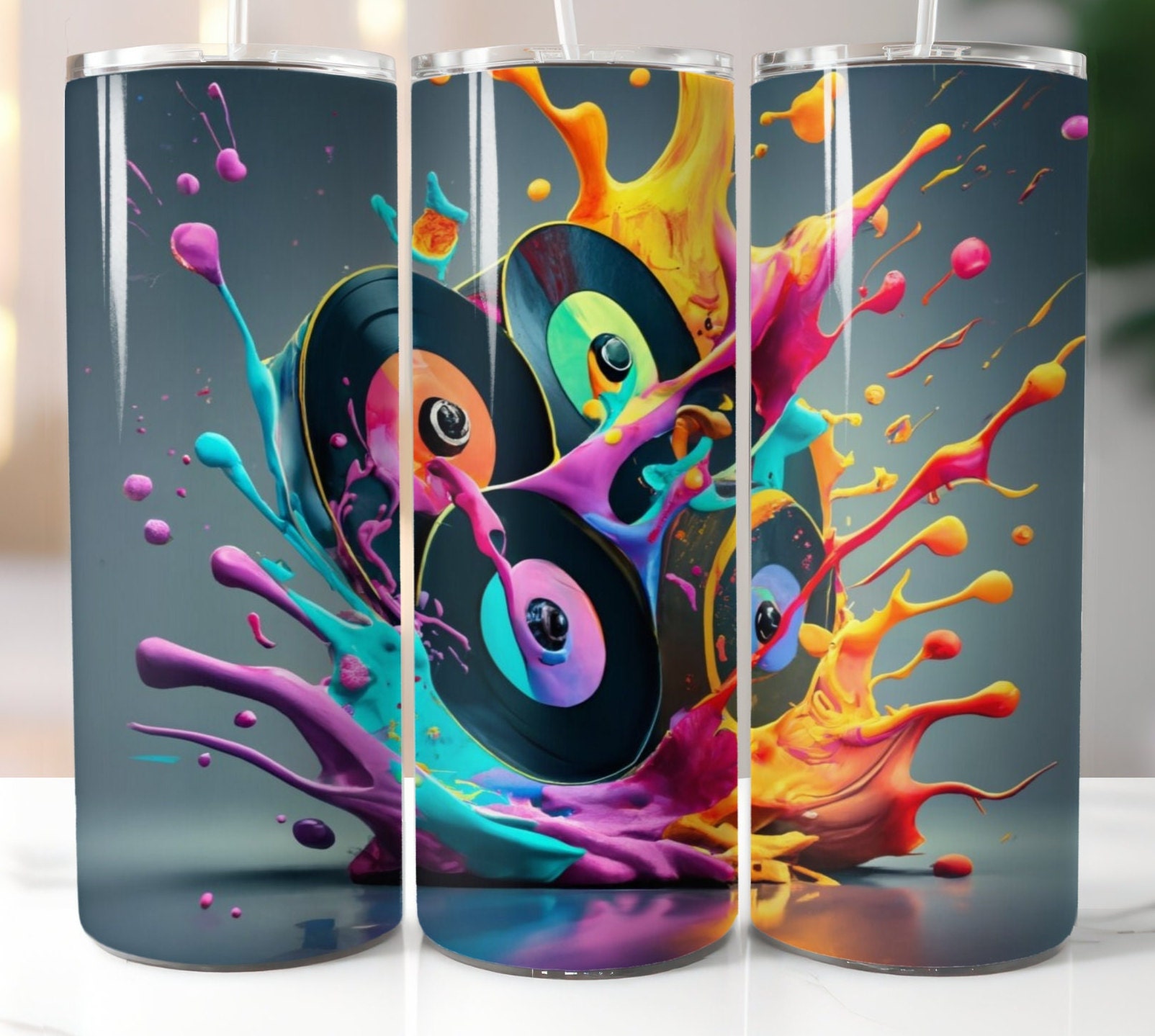 Vinyl Records Tumbler, Skinny 20oz Tumbler Wrap, Sublimation Design PNG ...
