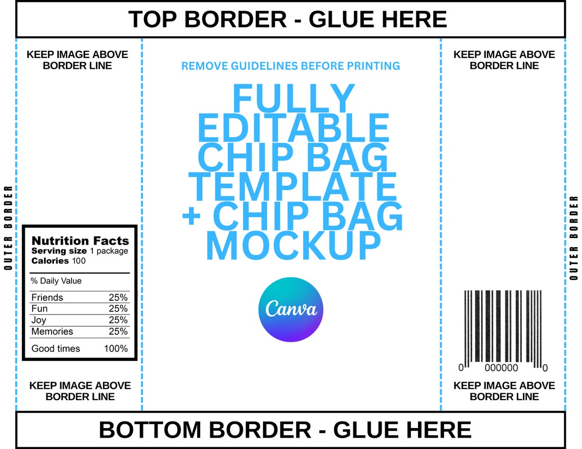 Fully Editable Chip Bag Template | Blank Chip Bag | Chip Bag Label ...