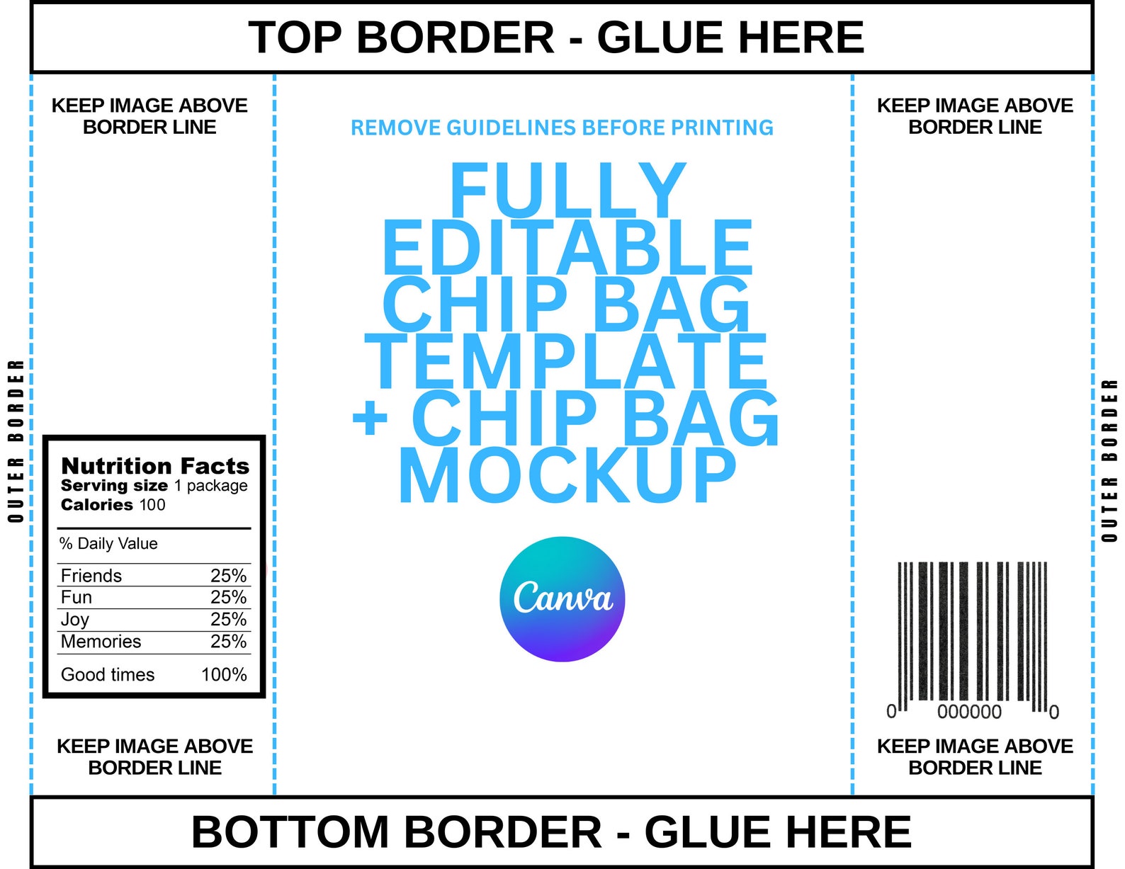 Fully Editable Chip Bag Template | Blank Chip Bag | Chip Bag Label ...