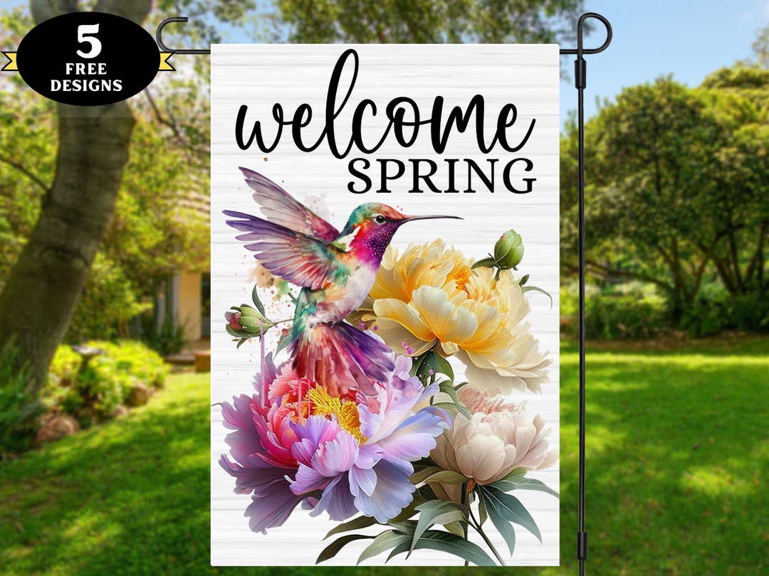 12x18 Garden Flag Png, Welcome Spring Garden Flag Png, Hummingbird ...