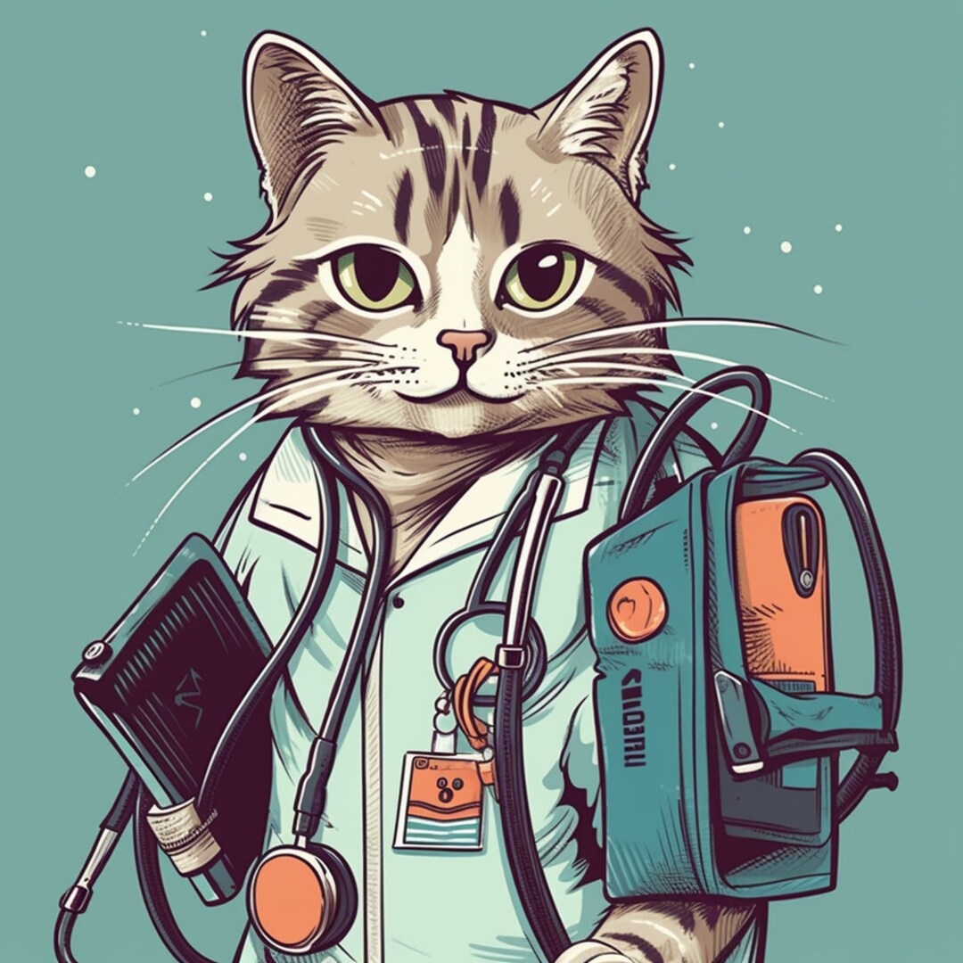 Cat Doctor Instant Download Digital Art Printable Download Wall Art ...
