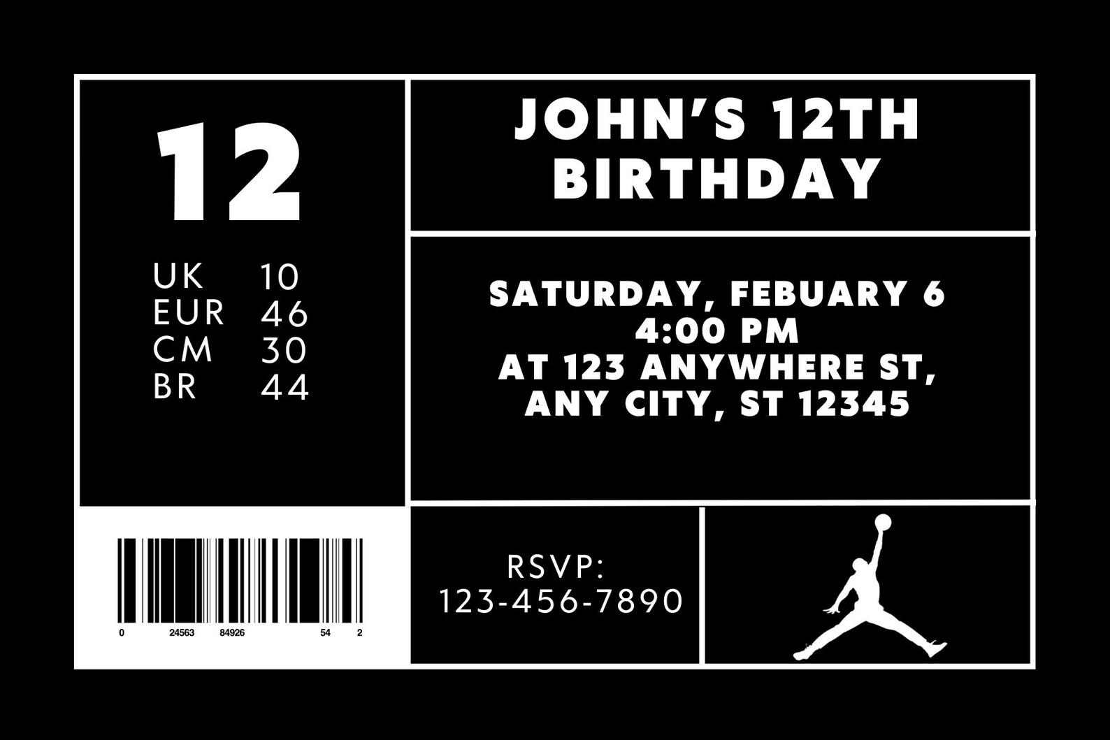 Editable Jordan Party Shoe Box Label Canva Template, Shoe Box Label ...