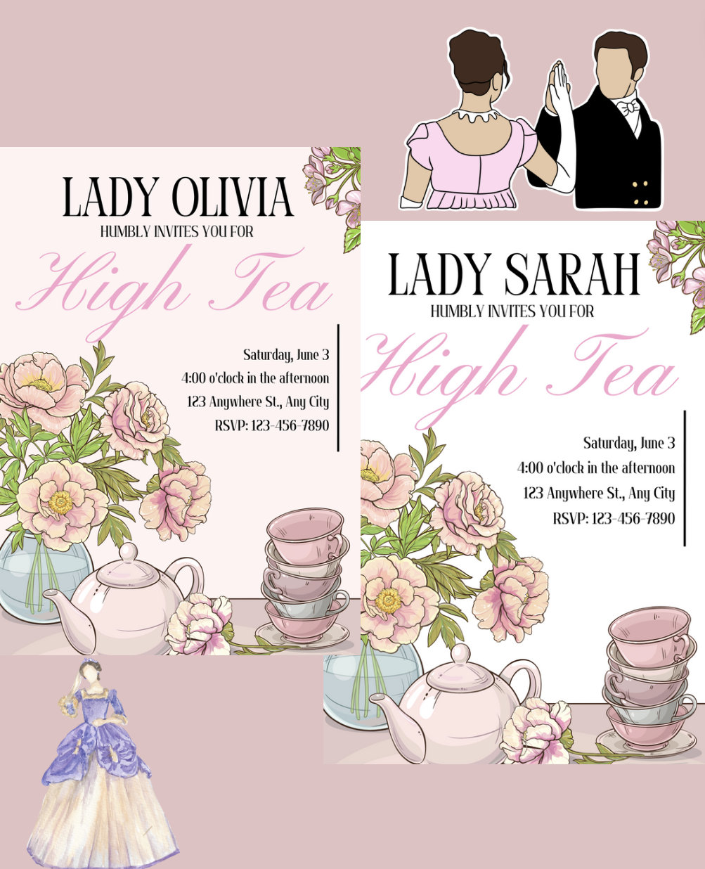 Editable Bridgerton Themed Invitation, High Tea, Regency Era Invitation ...