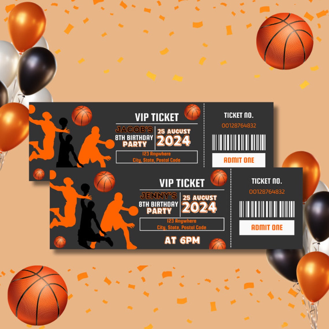 Editable Basketball Themed Ticket Invitation, Party Invite Ticket ...
