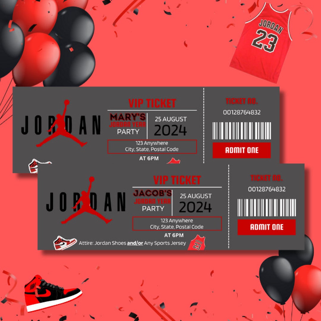 Editable Jordan Year Basket Ball Game Ticket Invitation, Party Ticket ...