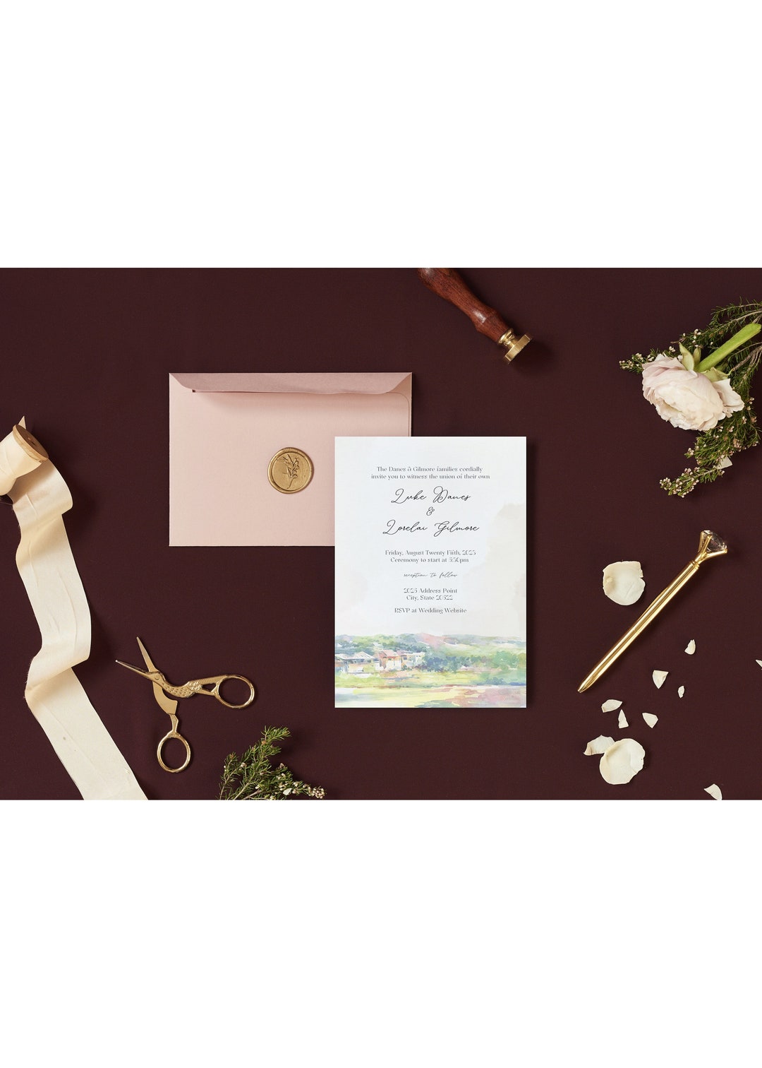 Watercolor Wedding Landscape Invitation - Etsy