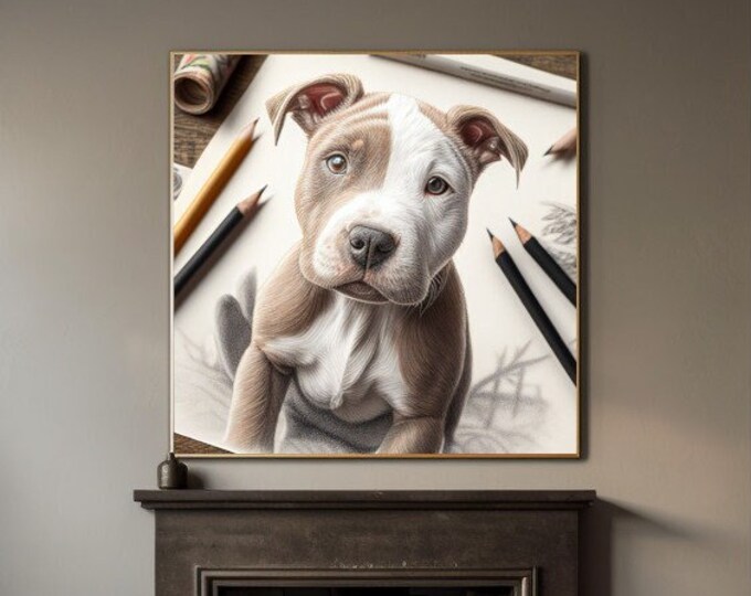 Strong Stern Pitbull Puppy Pencil Sketch Wall Art Digital Download ...