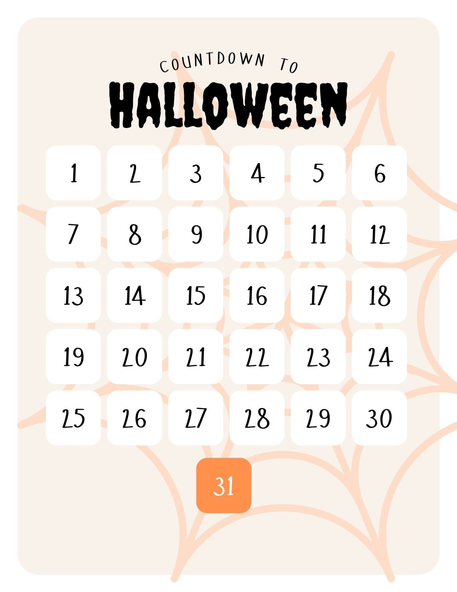 INSTANT DOWNLOAD Halloween Countdown Calendar for Children Printable ...