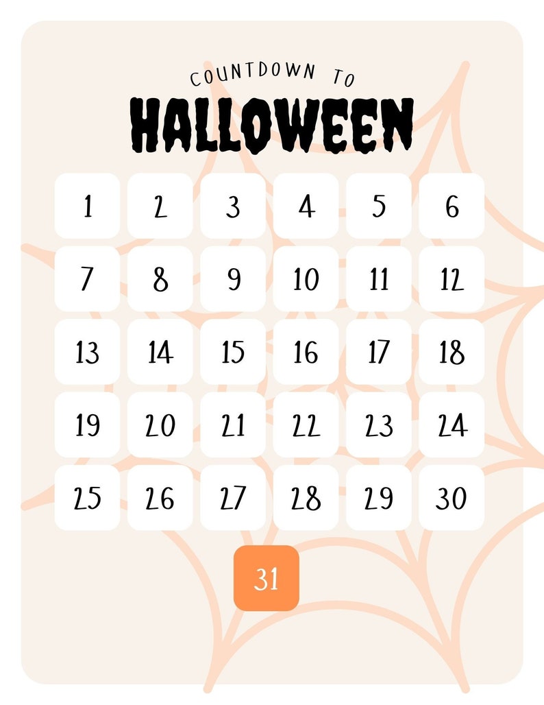 INSTANT DOWNLOAD Halloween Countdown Calendar for Children Printable ...