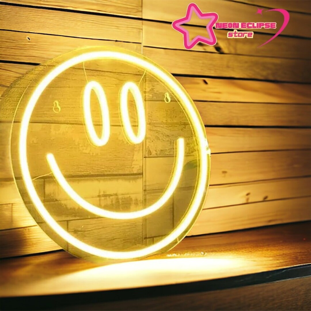 Smiley Face Neon Light, Yellow LED Smiley Face, Home Decor, Room Decor, Gaming Light, LED, Neon ...