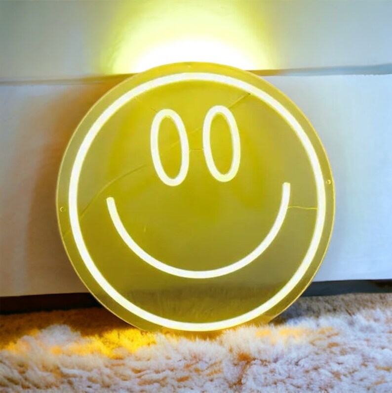 Smiley Face Neon Light, Yellow LED Smiley Face, Home Decor, Room Decor ...