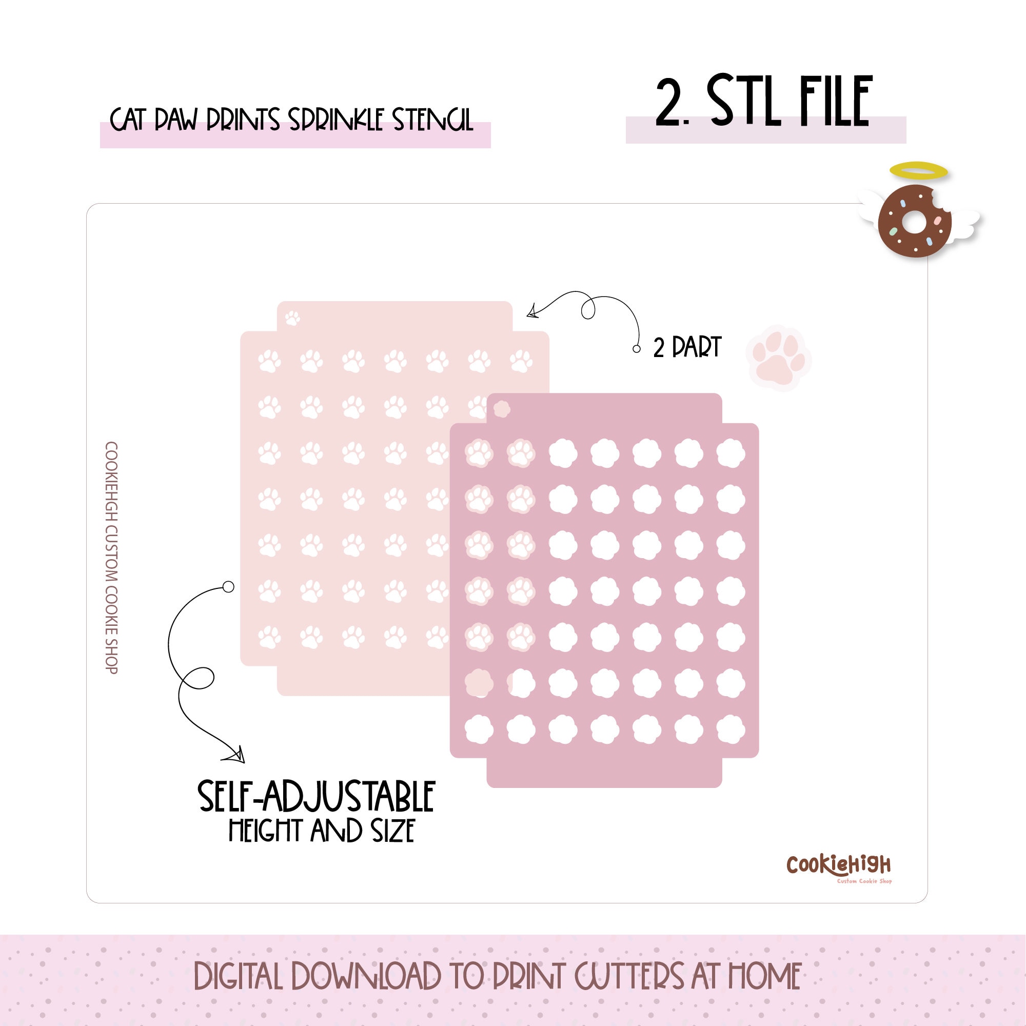 Cat Paw Prints Sprinkle Stencil: 3D Printing STL File (digital Download ...
