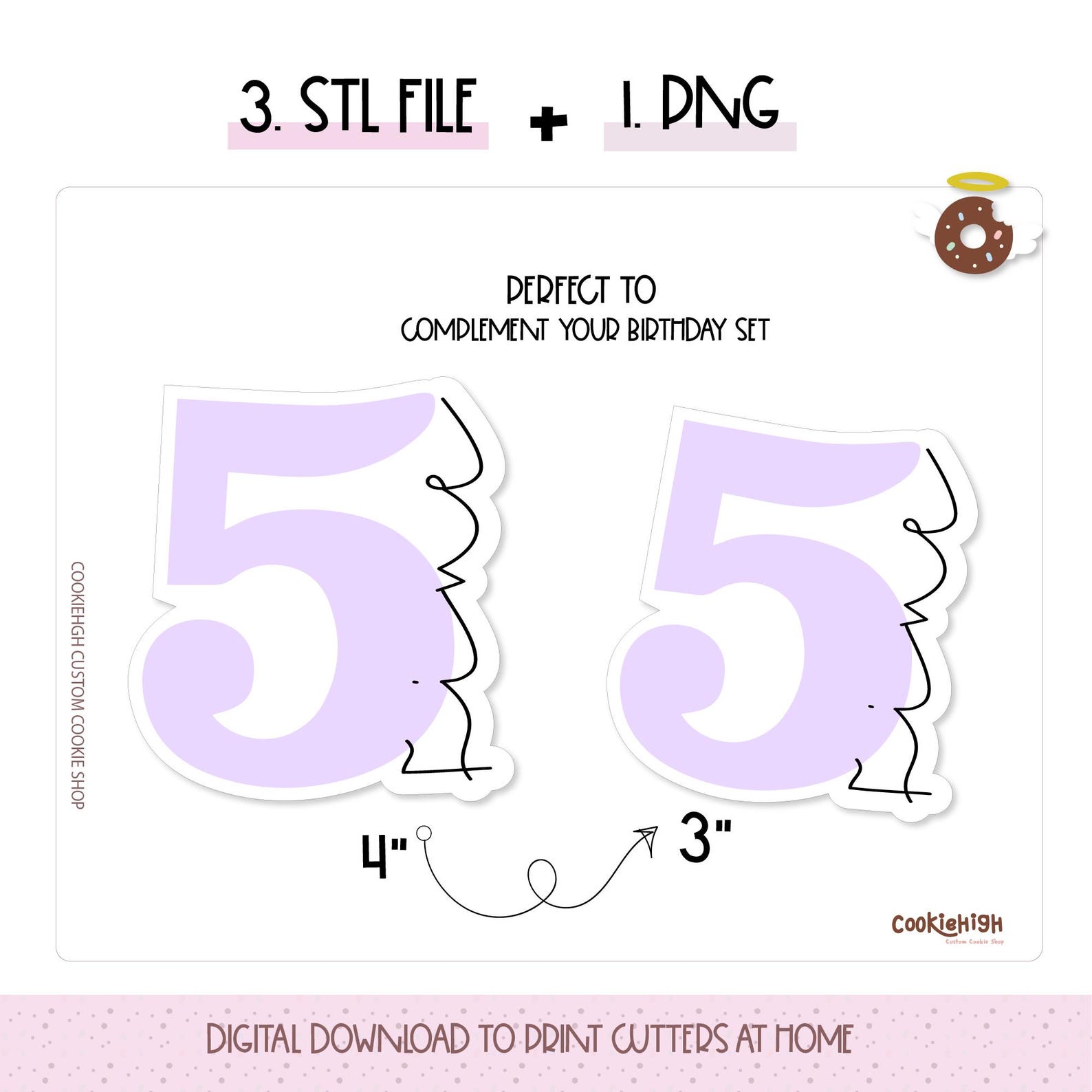 Hand Lettered Number Five Cookie Cutter STL Files | Instant Download ...