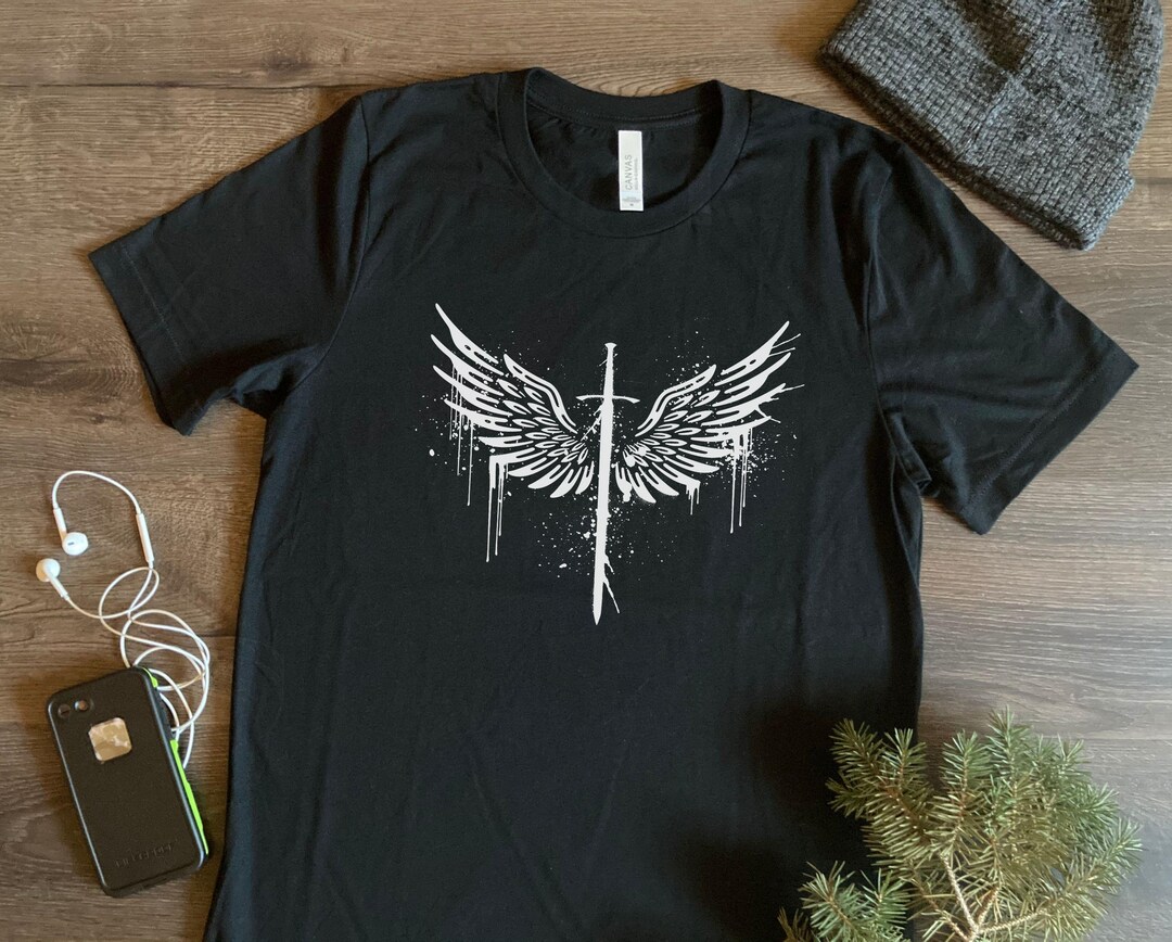 Angel Sword, Fantasy Punk Goth Winged Medieval Longsword Tshirt Gift ...