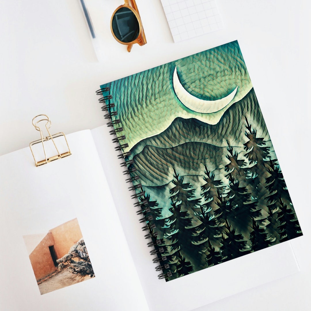 Crescent Moon, Nature Mountains Forest Scene Notebook, Moonlight Dream ...
