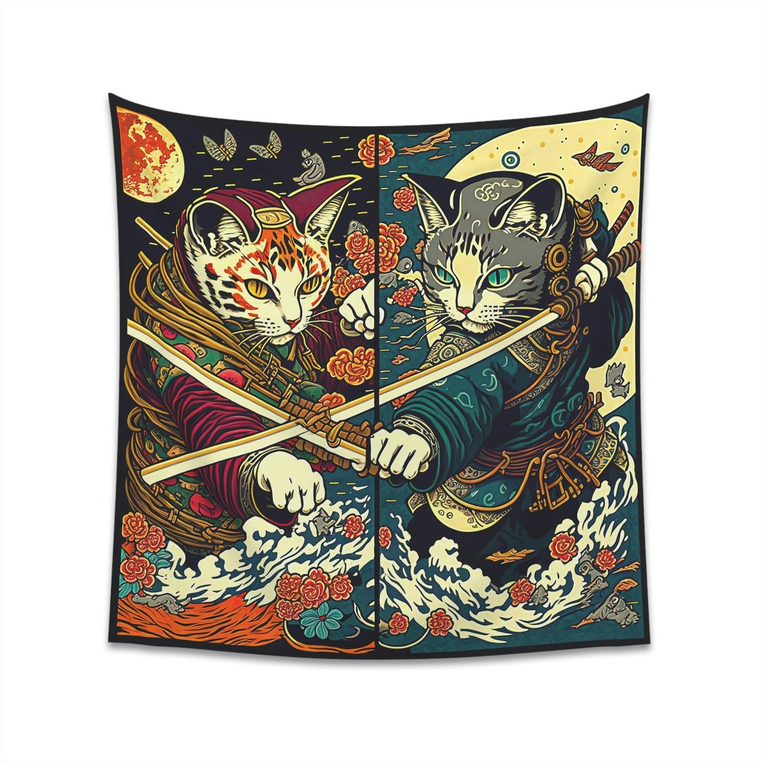 Samurai Warrior Cats Tapestry : Wall Art for Home Decor & Gifts ...