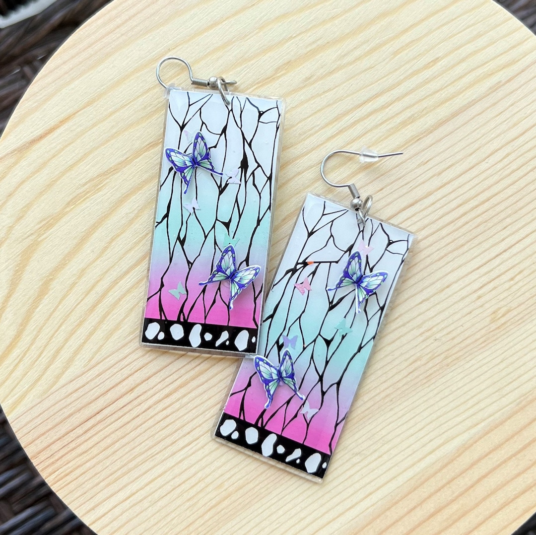 Shinobu Demon Slayer Hanafuda Earrings Etsy