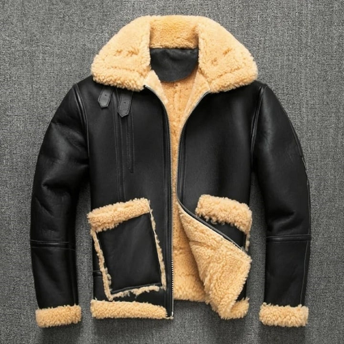 Premium Winter Shearling Jacket-super Thick Men's Sheepskin Coat Warm ...