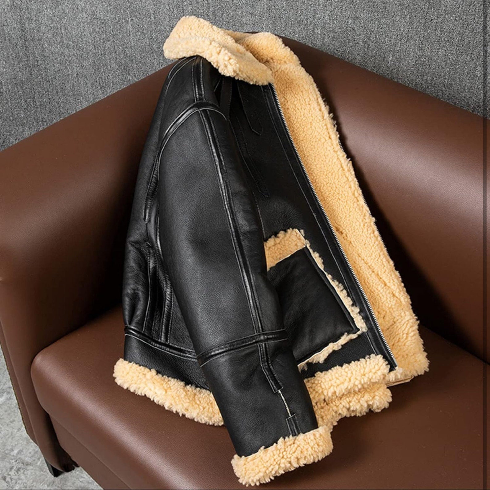 Premium Winter Shearling Jacket-super Thick Men's Sheepskin Coat Warm ...
