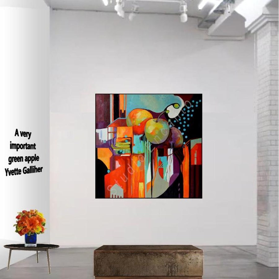 Oil Painting Abstract - A Very Important Green Apple - Etsy