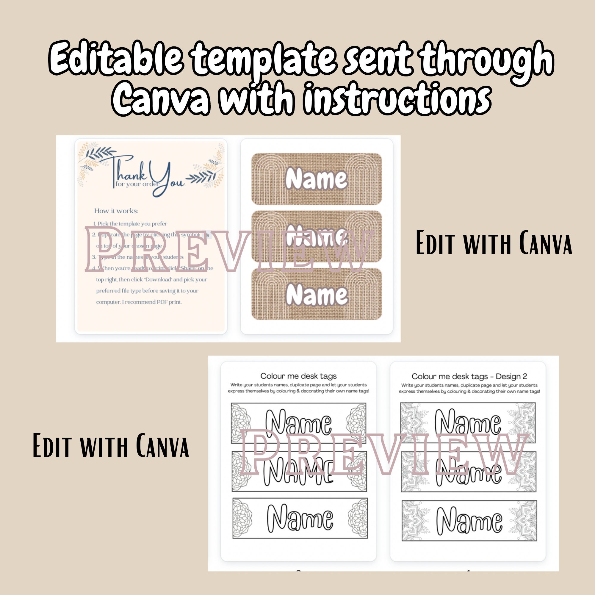 Editable Boho & Colouring Name Plates - Etsy