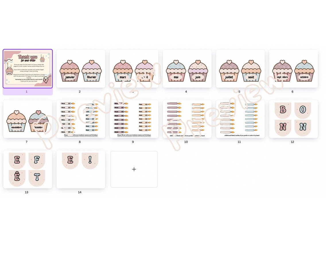 French Boho Birthday Display: Anniversaires De Classe (digital File) - Etsy