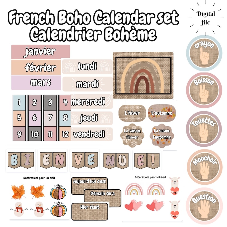 French Boho Calendar Calendrier Bohème - Etsy