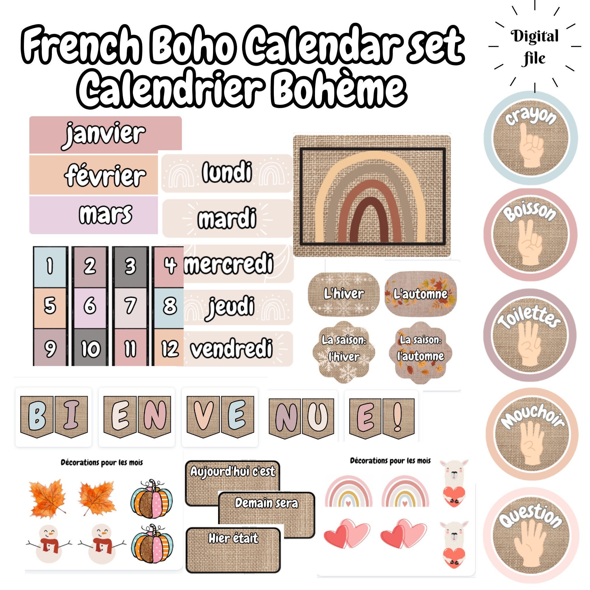 French Boho Calendar Calendrier Bohème - Etsy