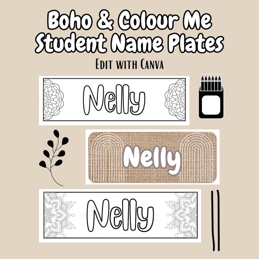 Editable Boho & Colouring Name Plates - Etsy