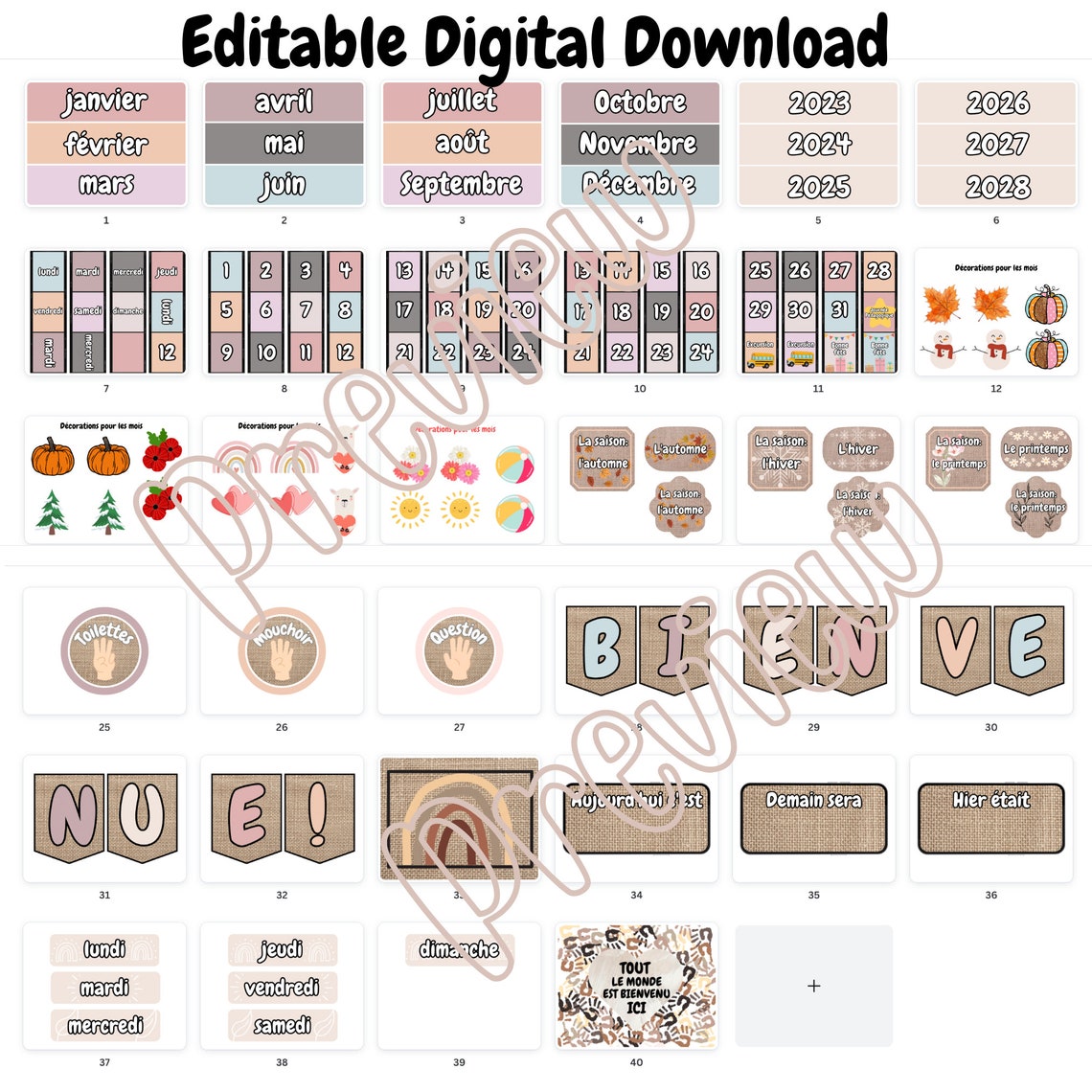 French Boho Calendar Calendrier Bohème - Etsy