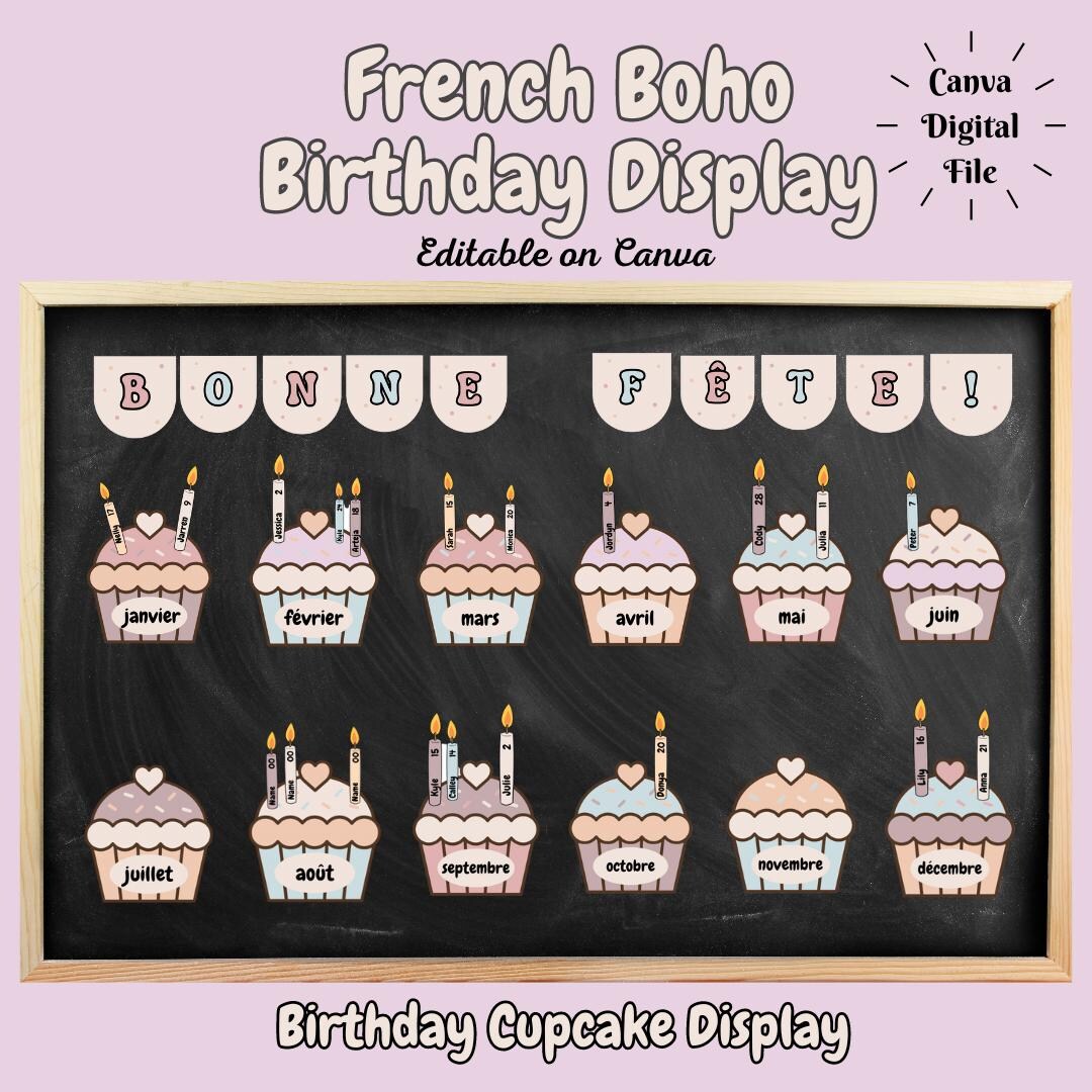 French Boho Birthday Display - French Boho Class Birthdays - Bonne Fete ...