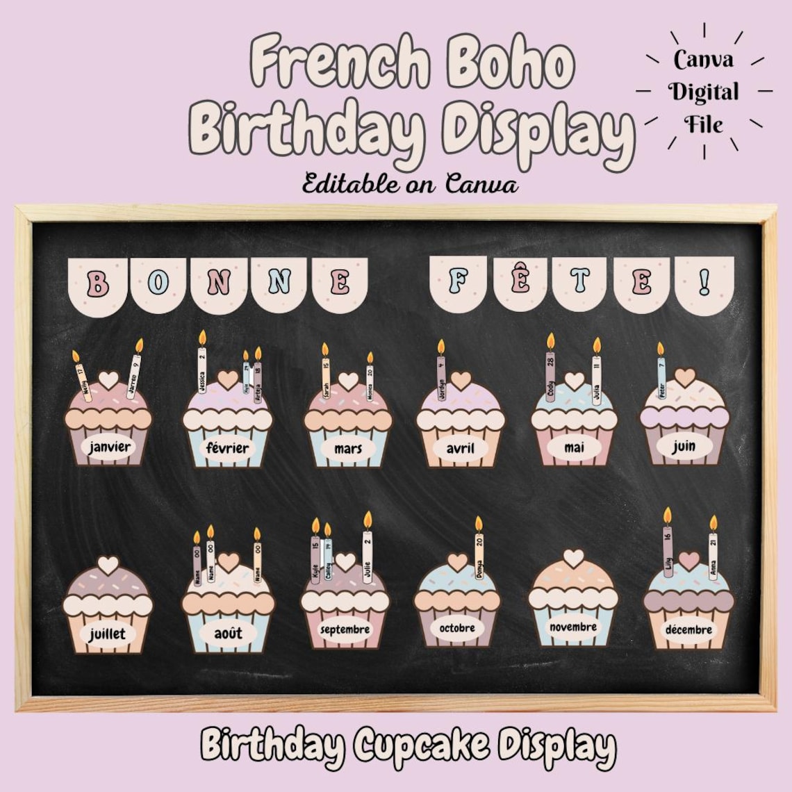 French Boho Birthday Display: Anniversaires De Classe (digital File) - Etsy